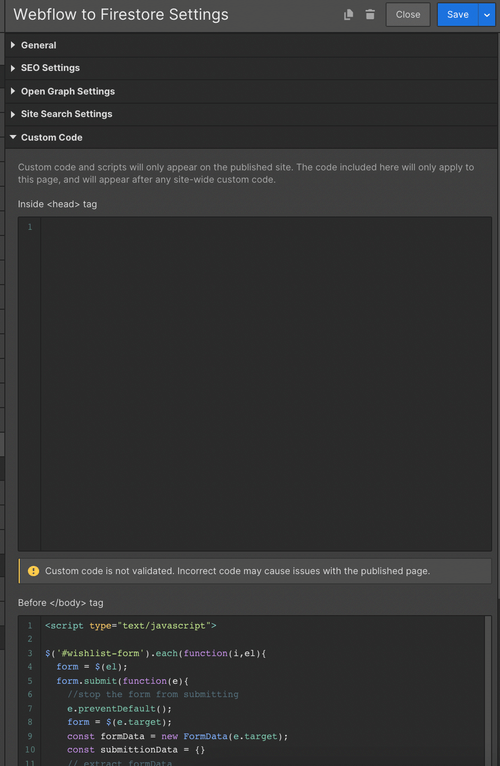 Webflow forms to Firestore